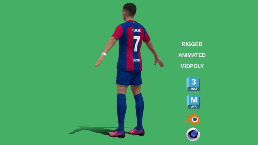 T-pose Body + Face Rigged Ferran Torres Barcelona 2024 - 3DPassion.NET