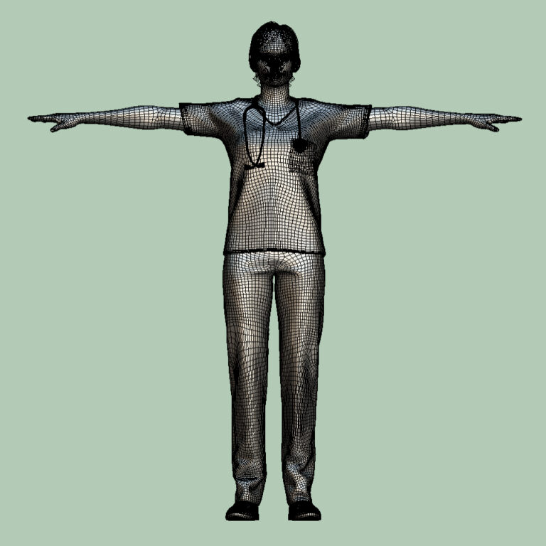 T-Pose Rigged Nurse 3D Model | 3DPassion